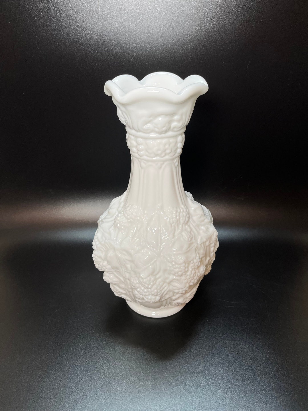 Imperial Glass Loganberry Vase: White Milk Glass, Ruffled Mouth, MCM ...