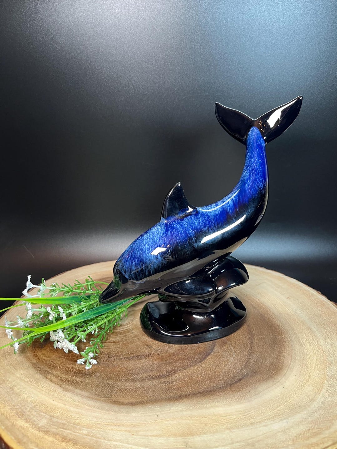 Blue Mountain Pottery Dolphin Figurine Cobalt Blue Drip Glaze Over ...