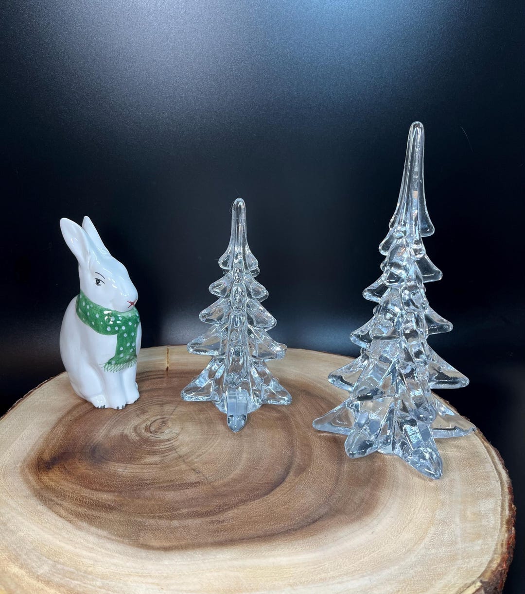 Clear Glass Pine Tree Figurines 2 Pc Set 8" T & 6" T Molded Branches ...