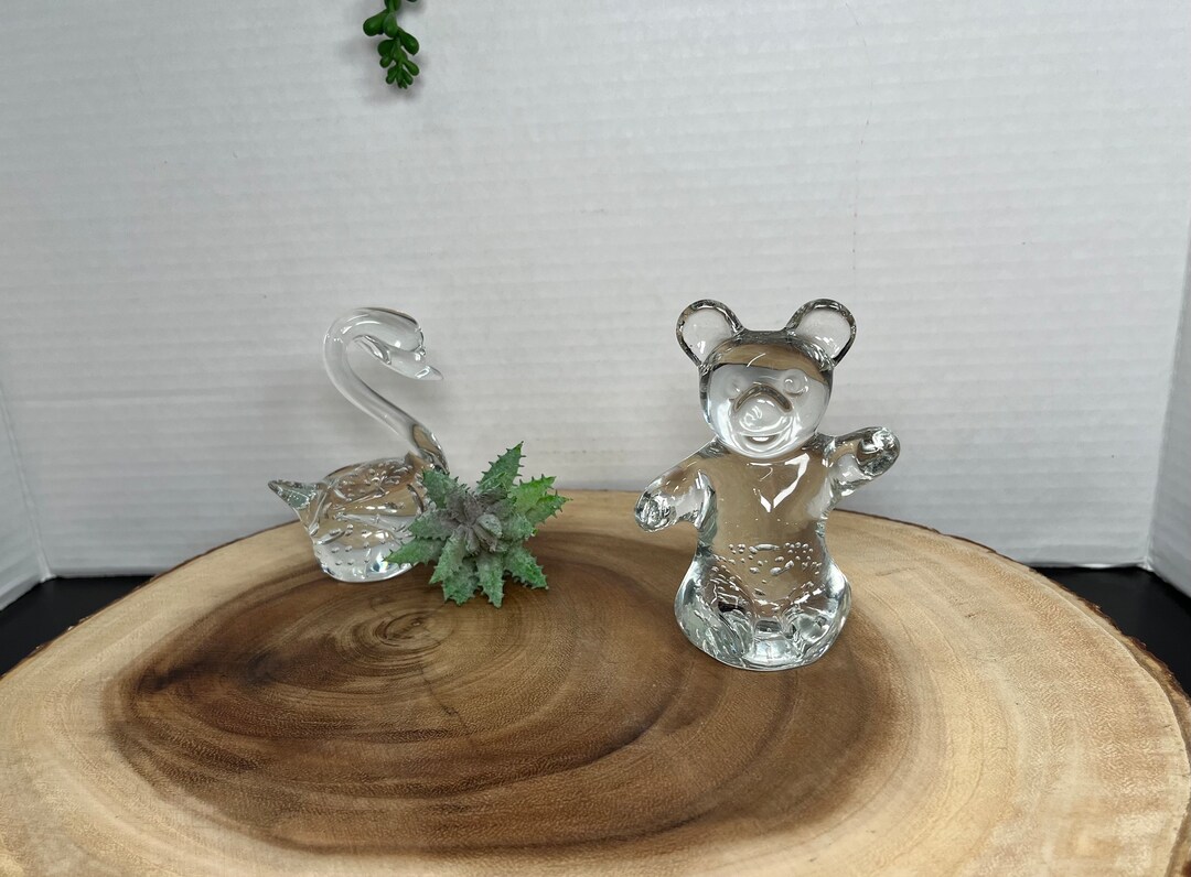 Blown Art Glass Teddy Bear Figurine Clear Glass Controlled Bubbles ...