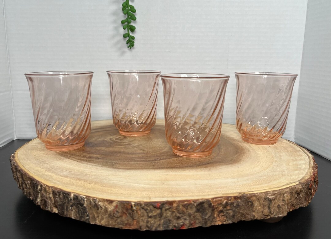 Arcoroc France Pink Swirl Pattern Juice Glasses 4 Pcs Vintage - Etsy