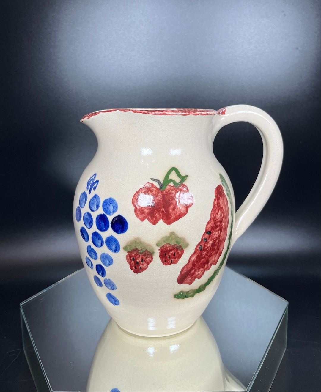 Vintage Hand-painted Pottery Pitcher: Grapes, Berries, Watermelon ...