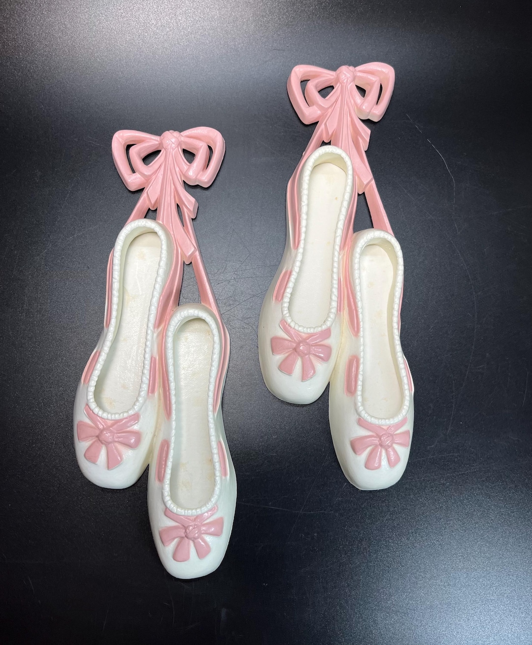 Burwood White Molded Plastic Ballerina Toe Shoes With Pink Bows & Laces ...