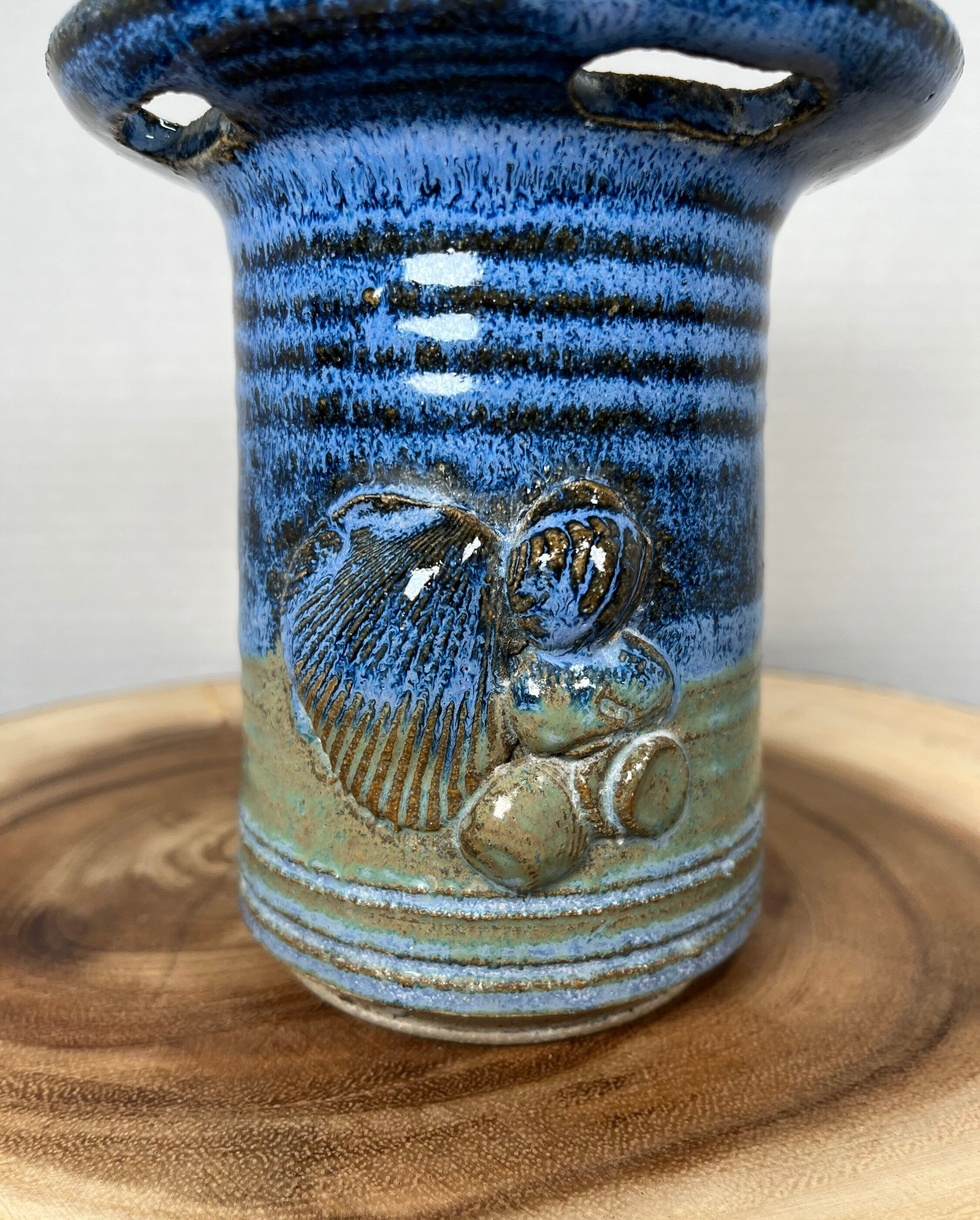 Hand Thrown Blue Green Pottery Vase Applied Pottery Seashells - Etsy