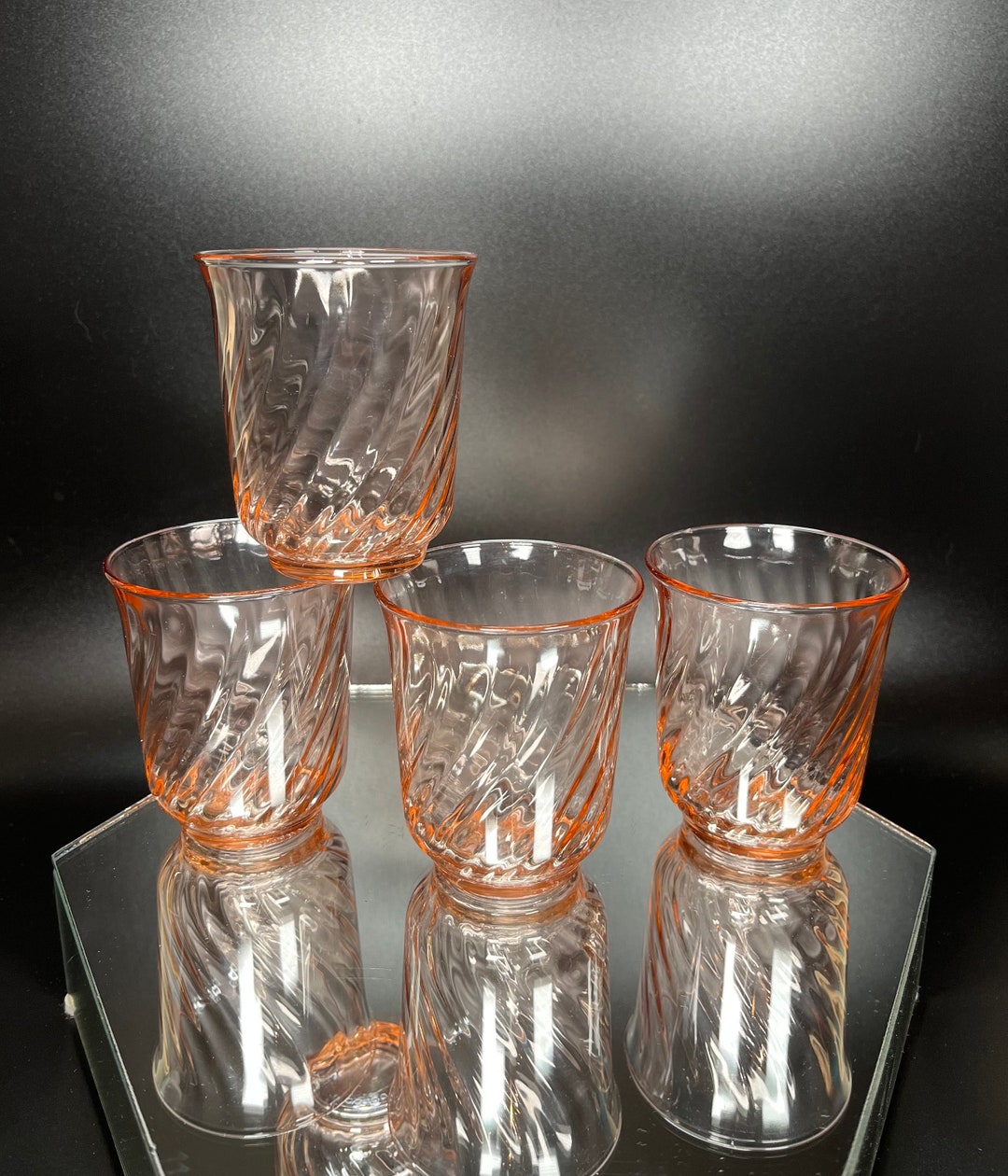 Arcoroc France Pink Swirl Rosaline Pattern Juice Glasses 4 Pcs Vintage ...