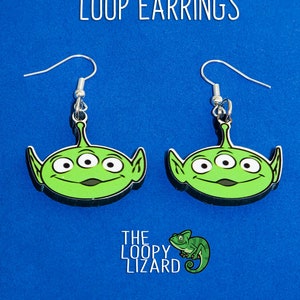 Green Alien Stud / Loop Earrings - Cartoon Earrings - Sci-fi Earrings ...
