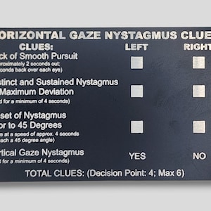 Metal NHTSA SFST Checklist Cards - Walk and Turn, Hgn, One Leg Stand ...