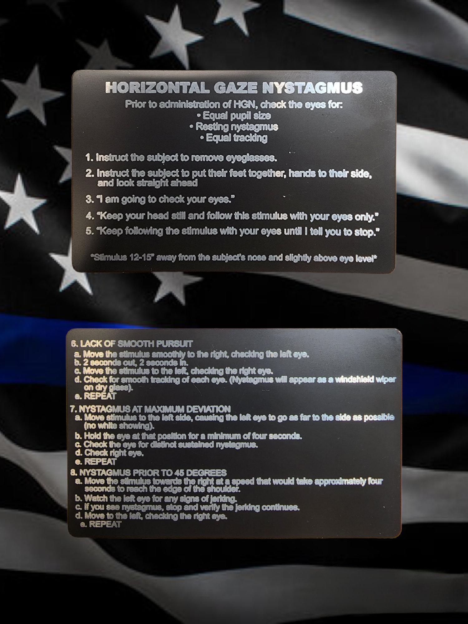 Metal HGN Card - Field Sobriety, Law Enforcement, Cops, Police, Sheriff ...