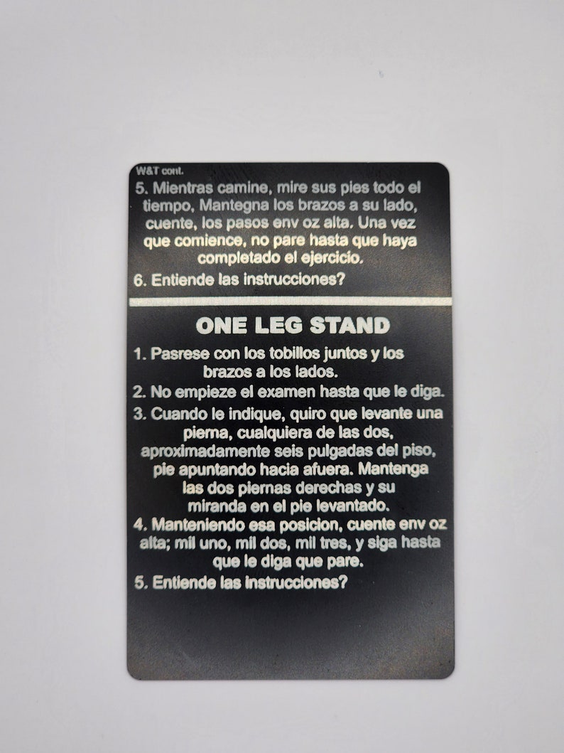 Spanish SFST/HGN Card - Field Sobriety, Law Enforcement, Cops, Police ...