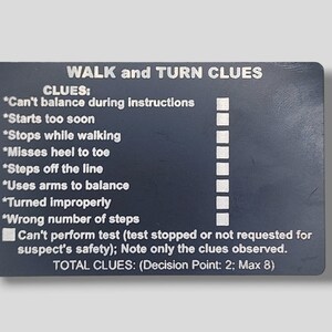 Metal NHTSA SFST Checklist Cards - Walk and Turn, Hgn, One Leg Stand ...