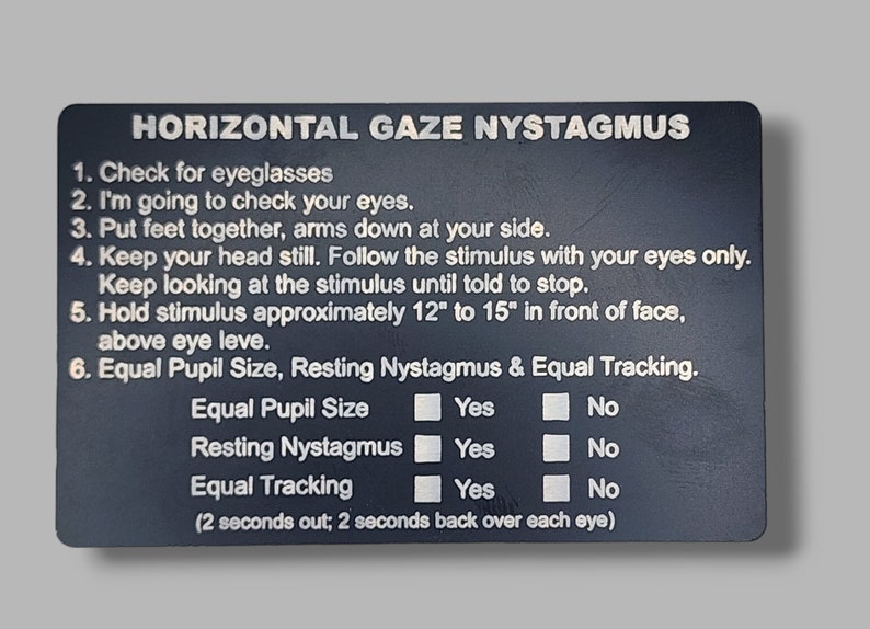 Metal NHTSA SFST Checklist Cards Walk and Turn, Hgn, One Leg Stand, Law ...