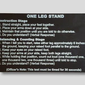 Metal NHTSA SFST Checklist Cards - Walk and Turn, Hgn, One Leg Stand ...