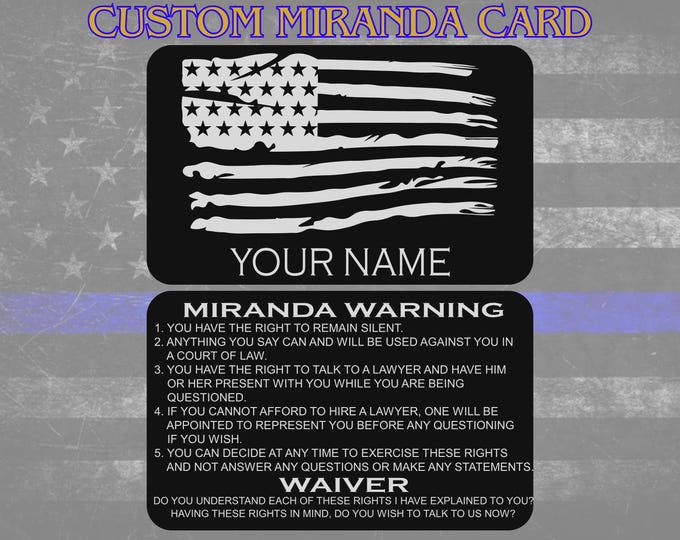 Laser Engraved Miranda Rights Card. Personalized With Your Department ...