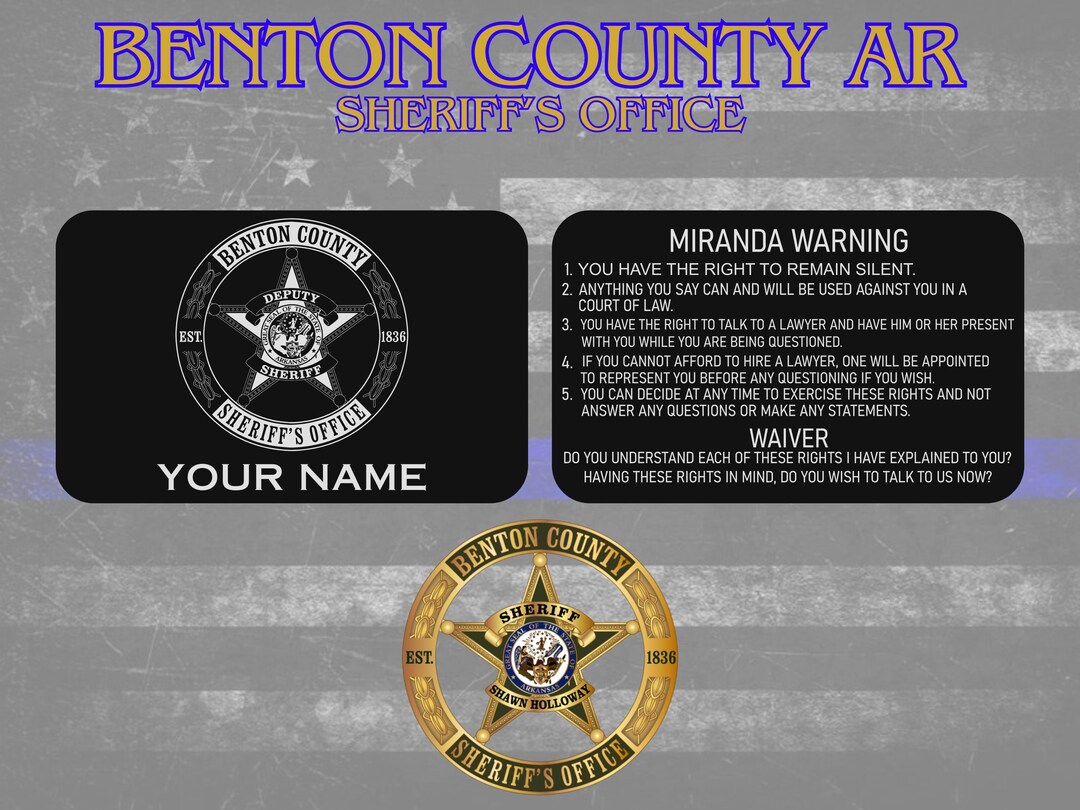 Benton County AR Sheriff Miranda Warning Card: Laser Engraved Metal - Etsy