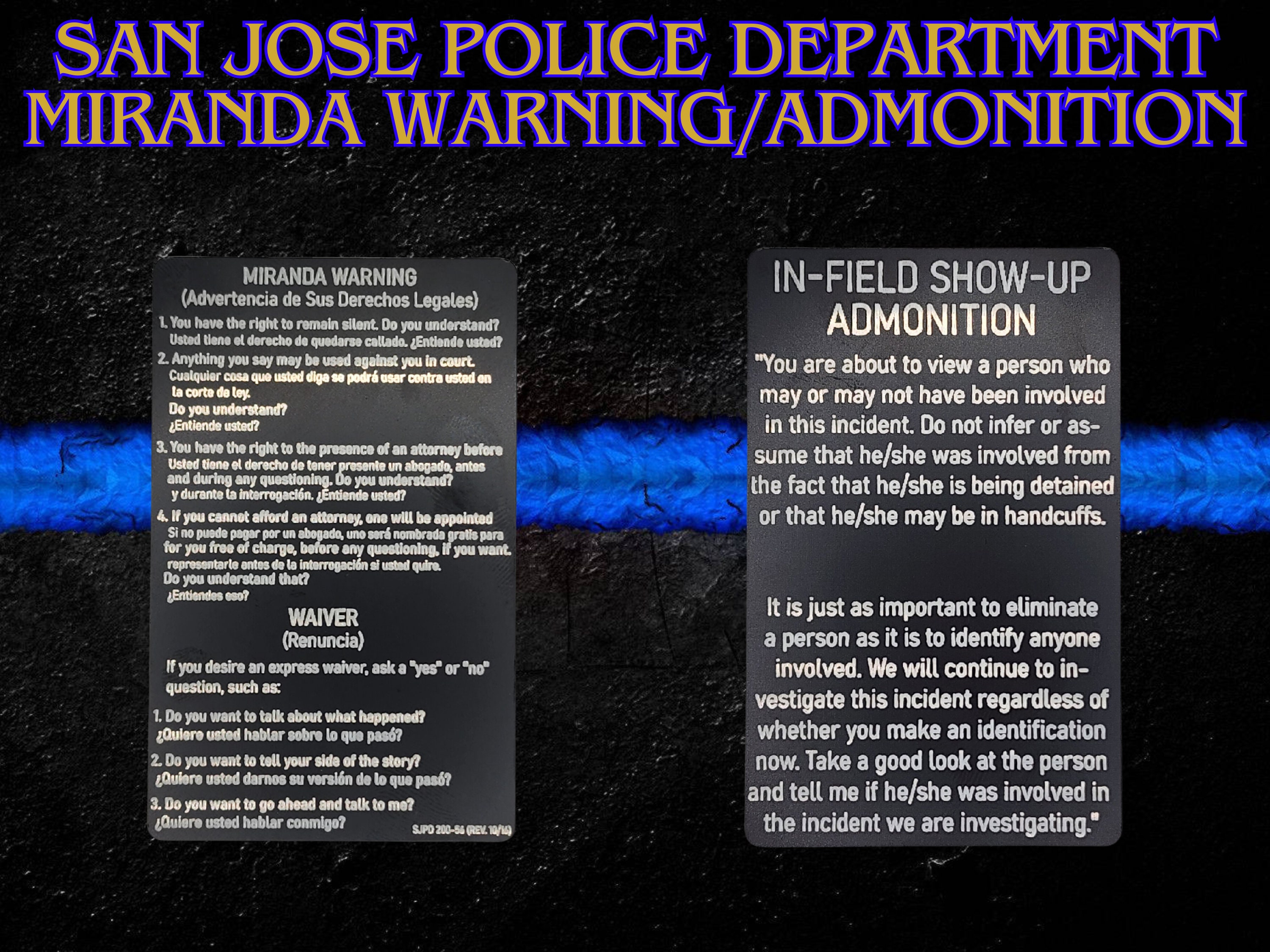 San Jose Police Dept. Miranda Warning & Admonition San Jose - Etsy