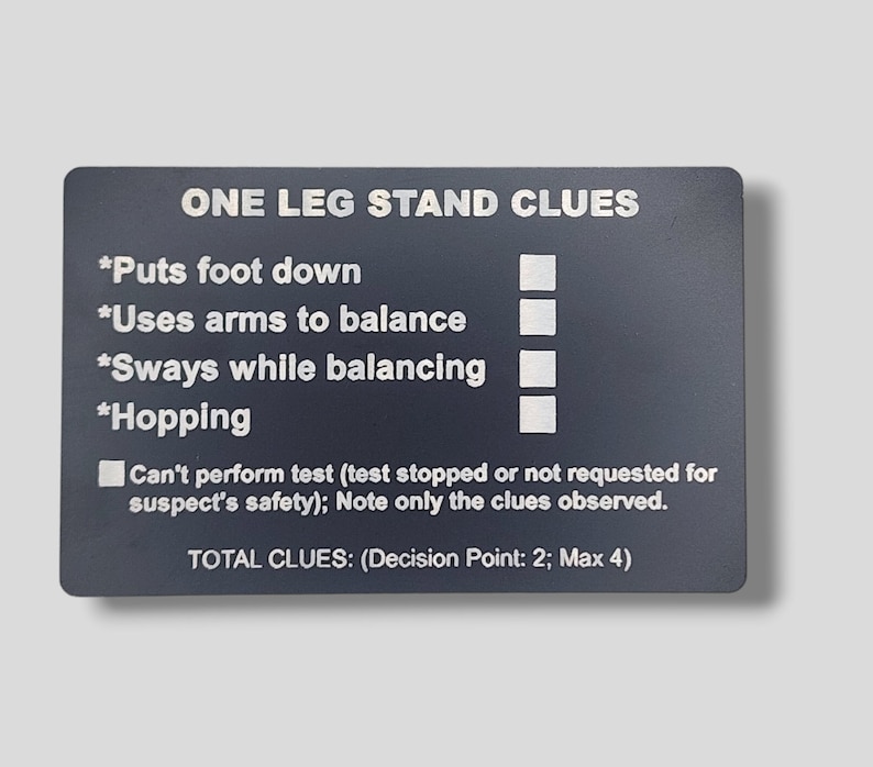 Metal NHTSA SFST Checklist Cards - Walk and Turn, Hgn, One Leg Stand ...