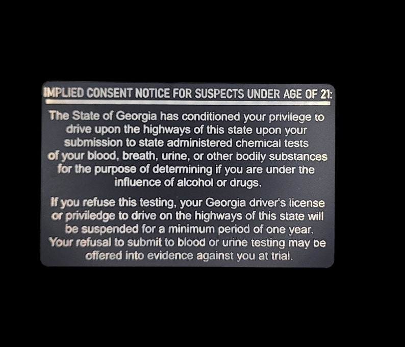 Georgia Under 21 Implied Consent Card - Implied Consent, Georgia ...