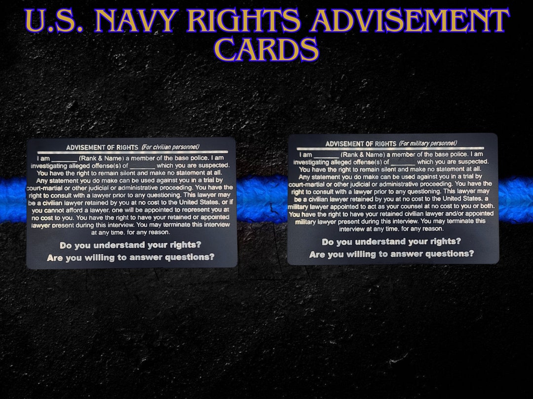 US Navy Rights Advisement Card - Navy, Rights Card, Rights Advisement ...