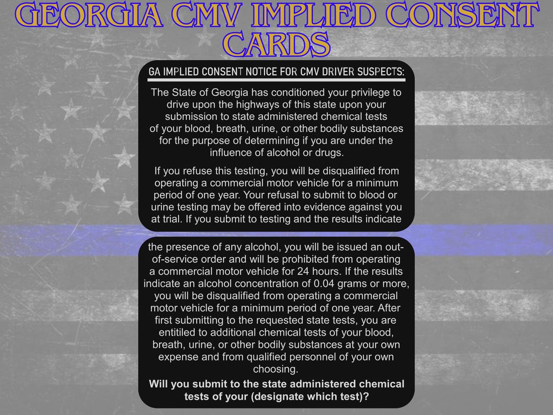 Georgia CMV Implied Consent Card - Implied Consent, Georgia, Police ...