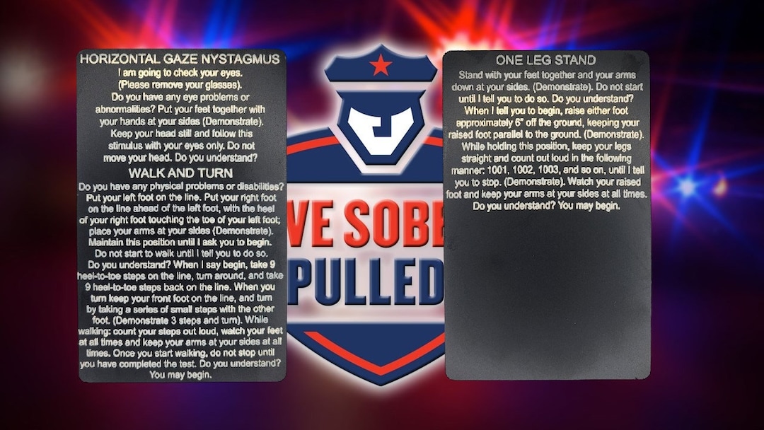 Metal NHTSA SFST Guidelines Card - Field Sobriety, Law Enforcement ...