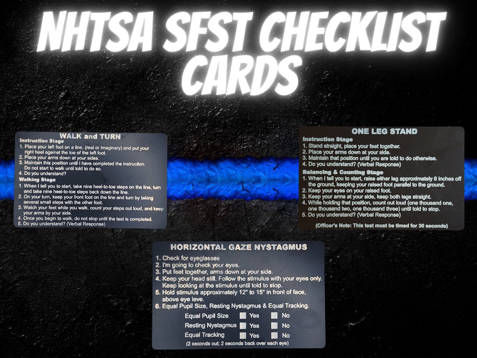 Metal NHTSA SFST Checklist Cards - Walk and Turn, Hgn, One Leg Stand ...