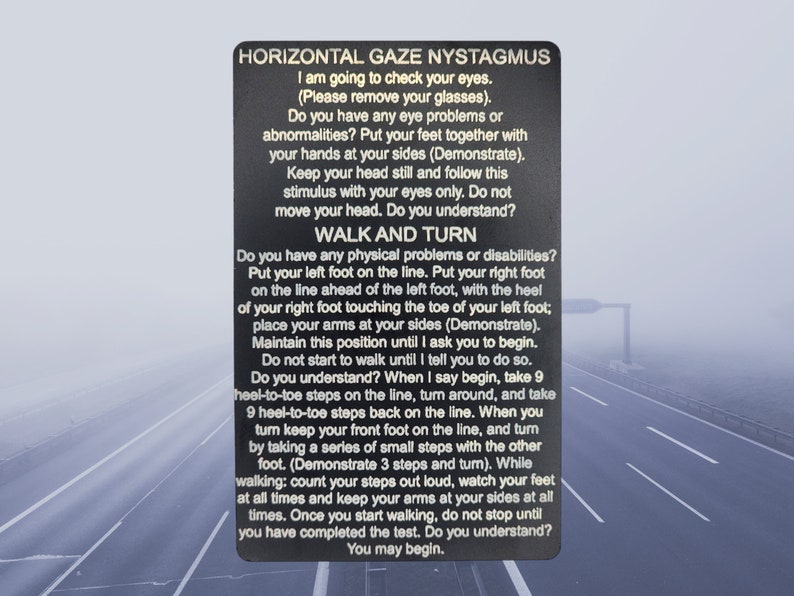 Metal NHTSA SFST Guidelines Card Field Sobriety, Law Enforcement, Cops ...