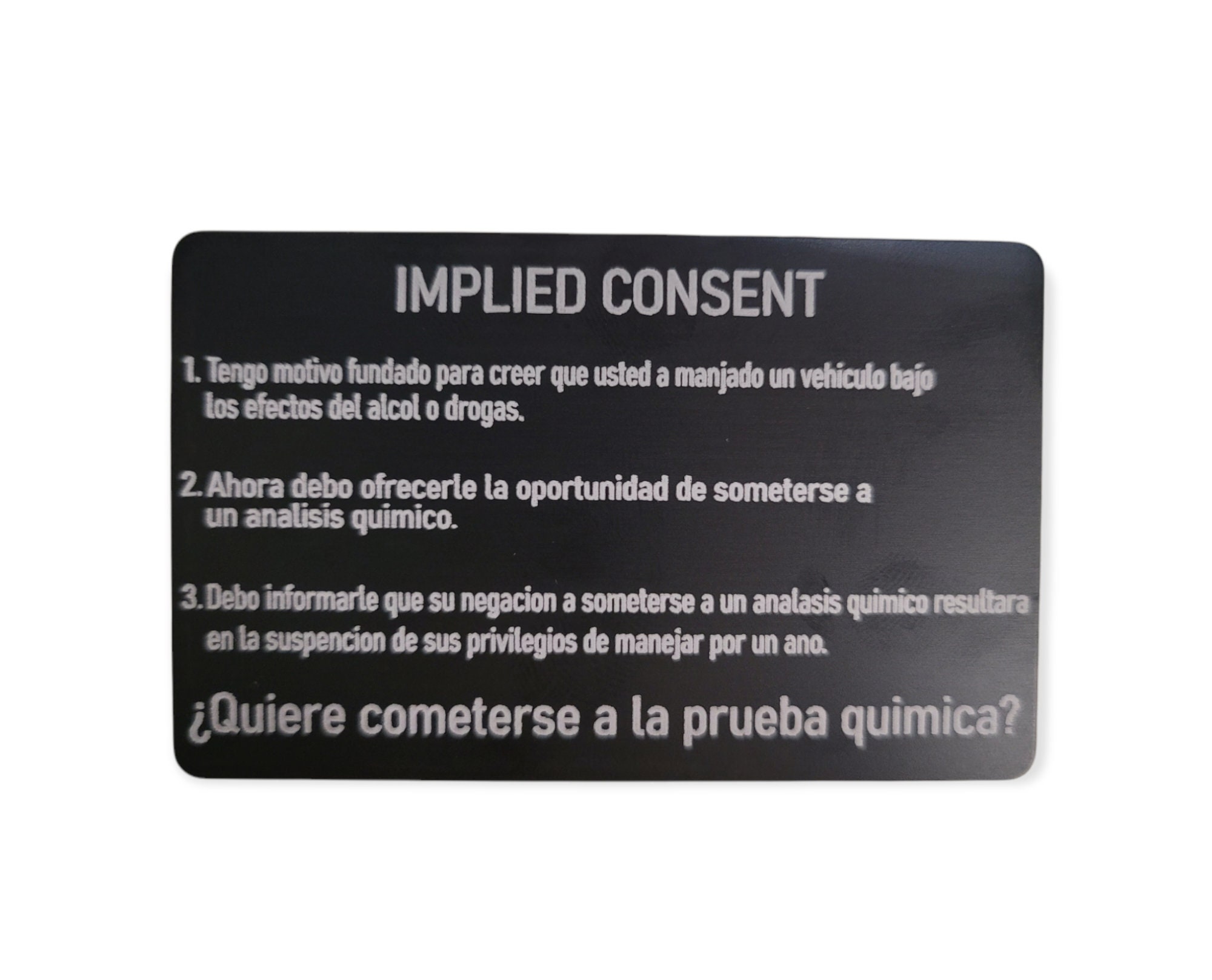 INDIANA Spanish Implied Consent Card - Indiana, Law Enforcement, Police ...