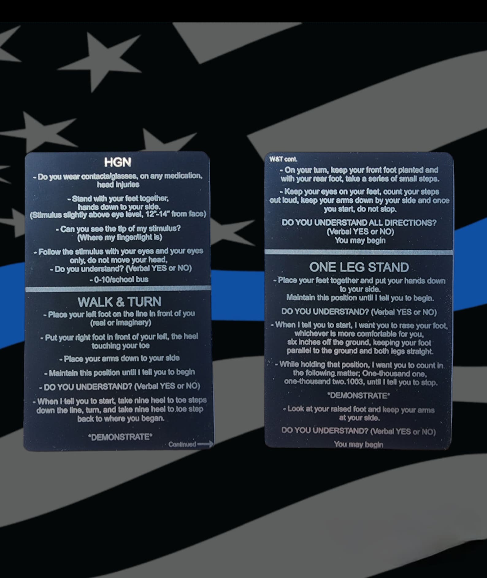 Metal SFST/HGN Card - Field Sobriety, Law Enforcement, Cops, Police ...