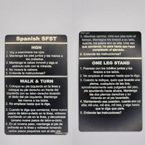 Spanish SFST/HGN Card - Field Sobriety, Law Enforcement, Cops, Police ...