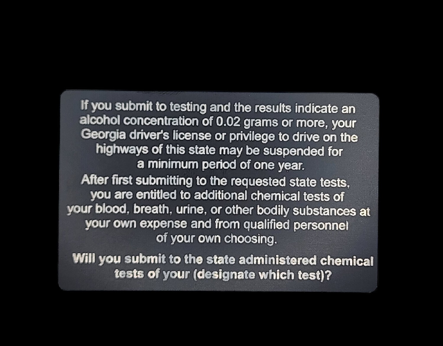 Georgia Under 21 Implied Consent Card Implied Consent Georgia Police Sheriff Trooper Dwi