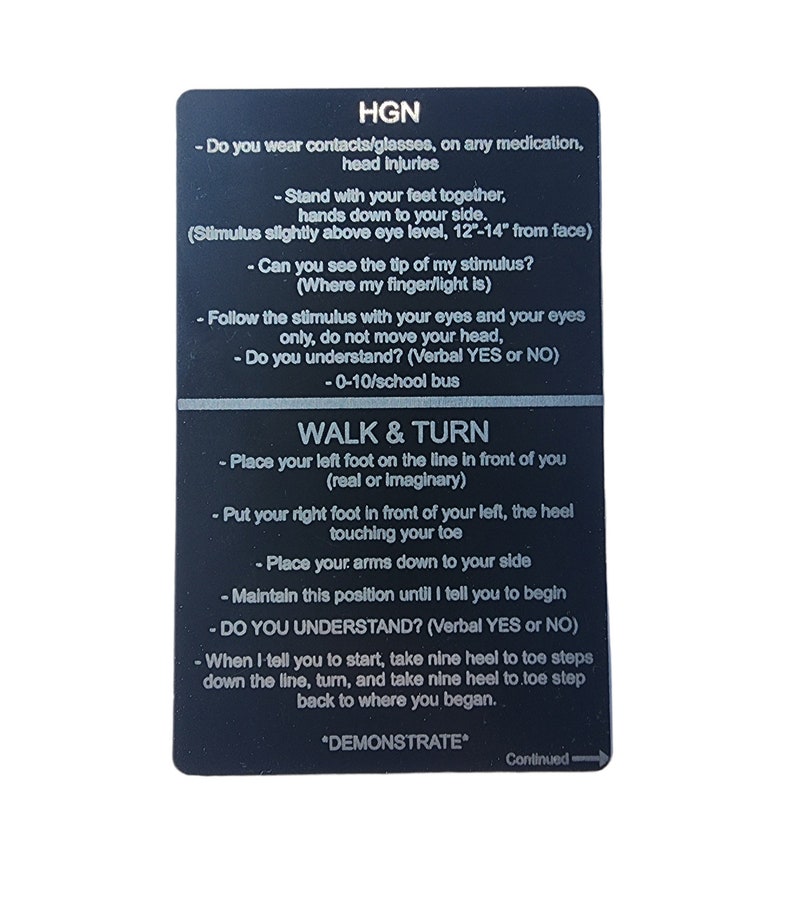 Metal SFST/HGN Card Field Sobriety, Law Enforcement, Cops, Police ...