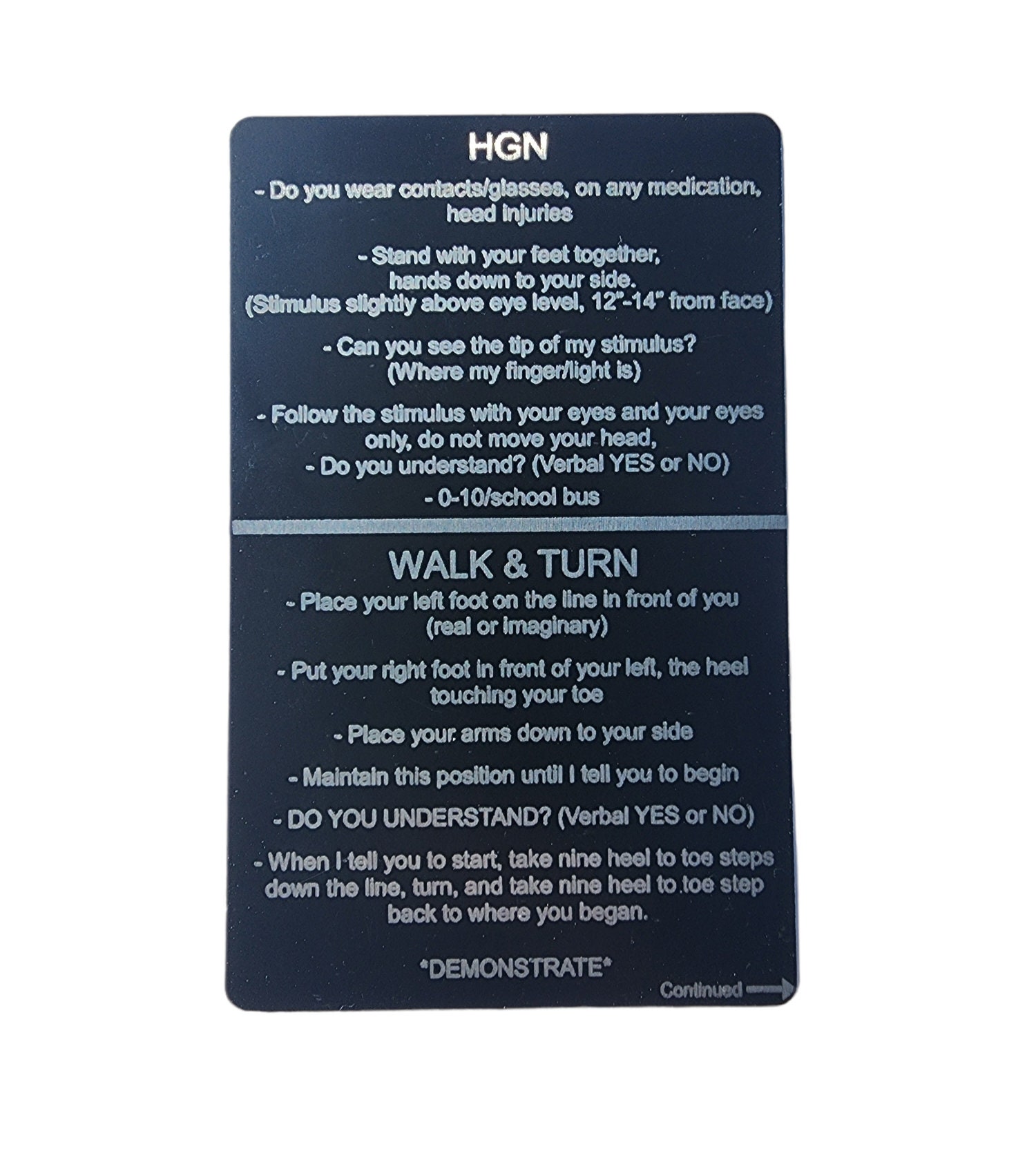 Metal SFST/HGN Card - Field Sobriety, Law Enforcement, Cops, Police ...