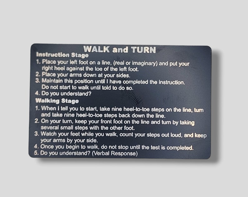 Metal NHTSA SFST Checklist Cards Walk and Turn, Hgn, One Leg Stand, Law ...