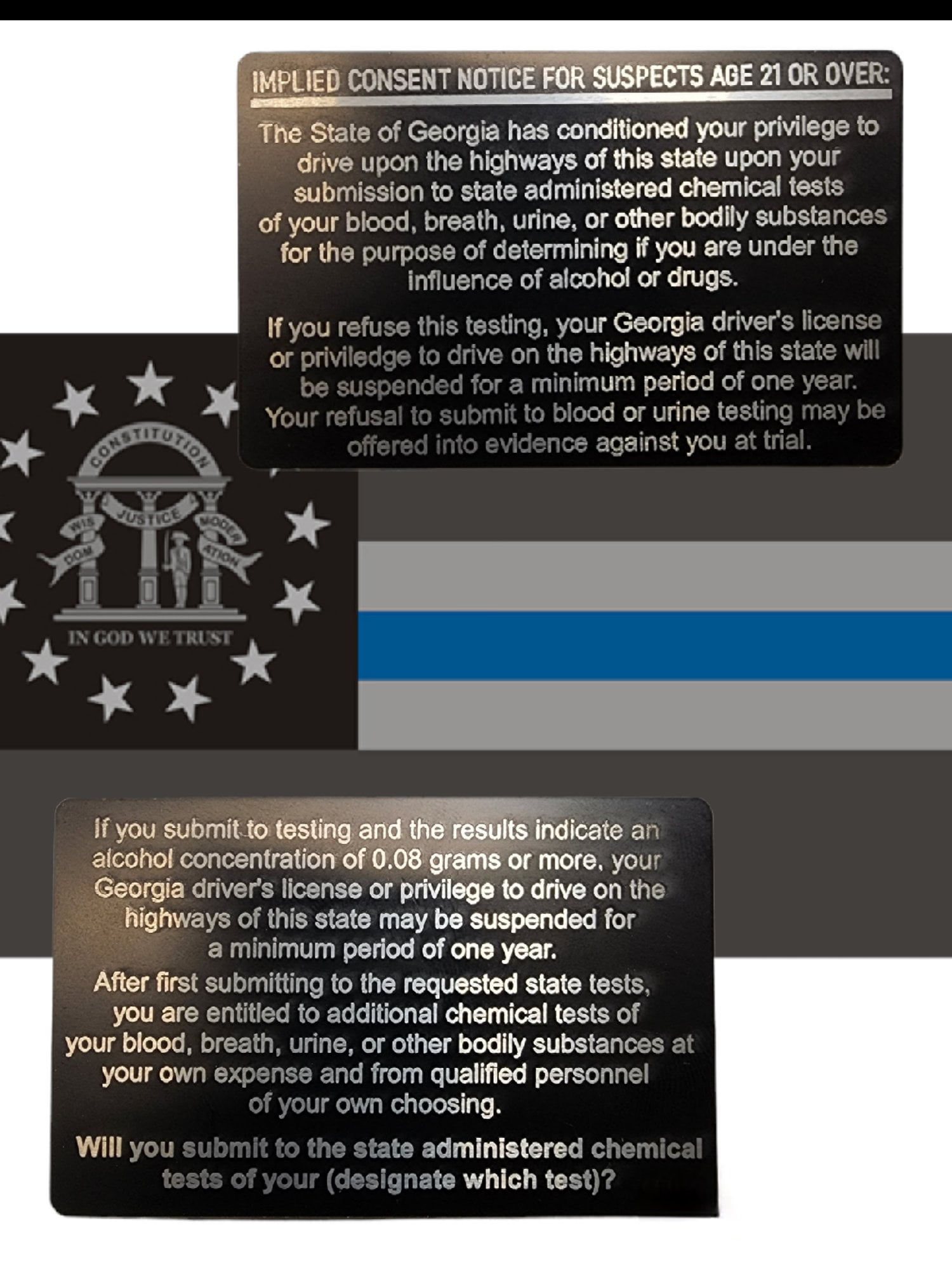 Georgia Implied Consent Card Implied Consent Georgia Police Sheriff Trooper Dwi Cop Laser