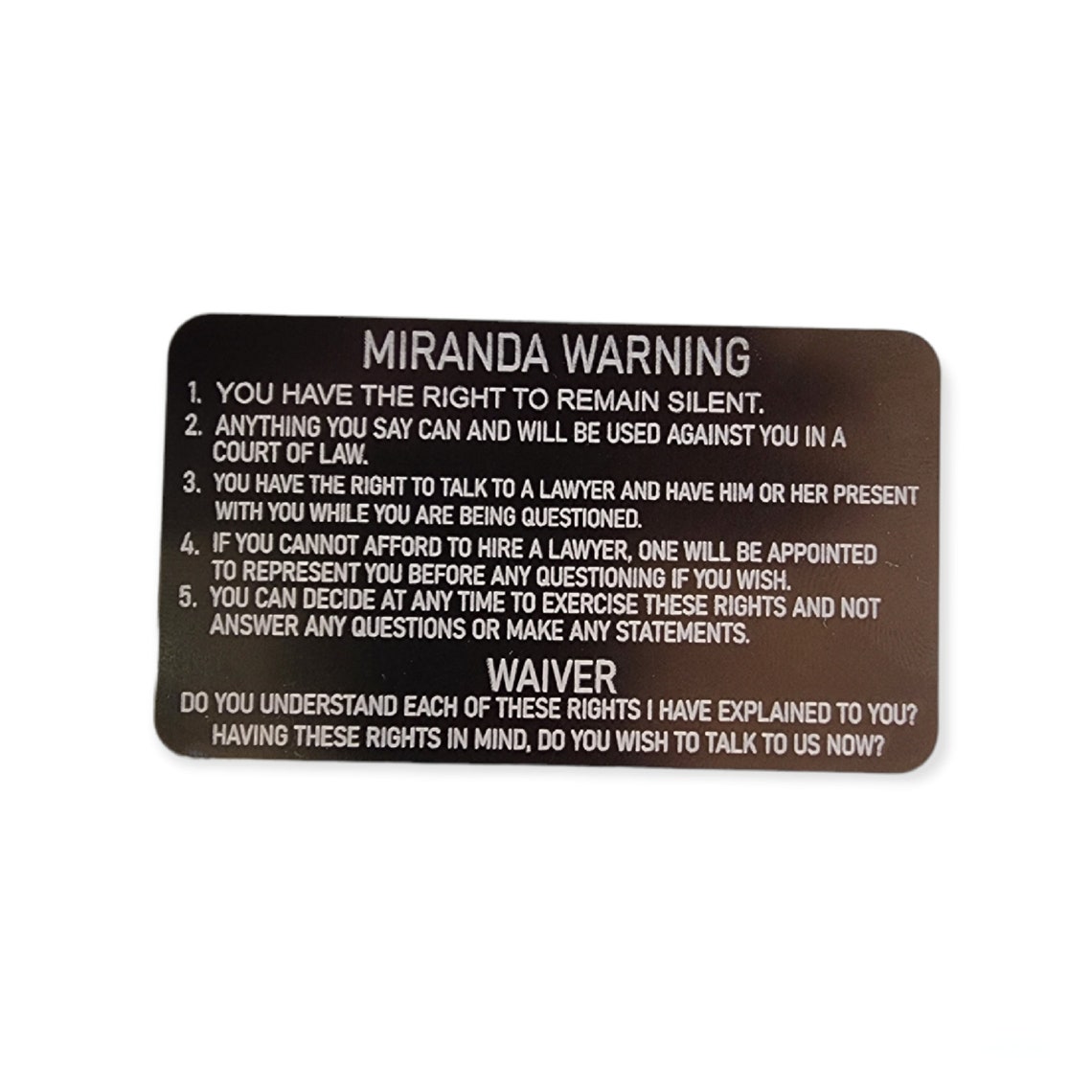 English/spanish Miranda Warning Card - Law Enforcement, Metal, Miranda ...