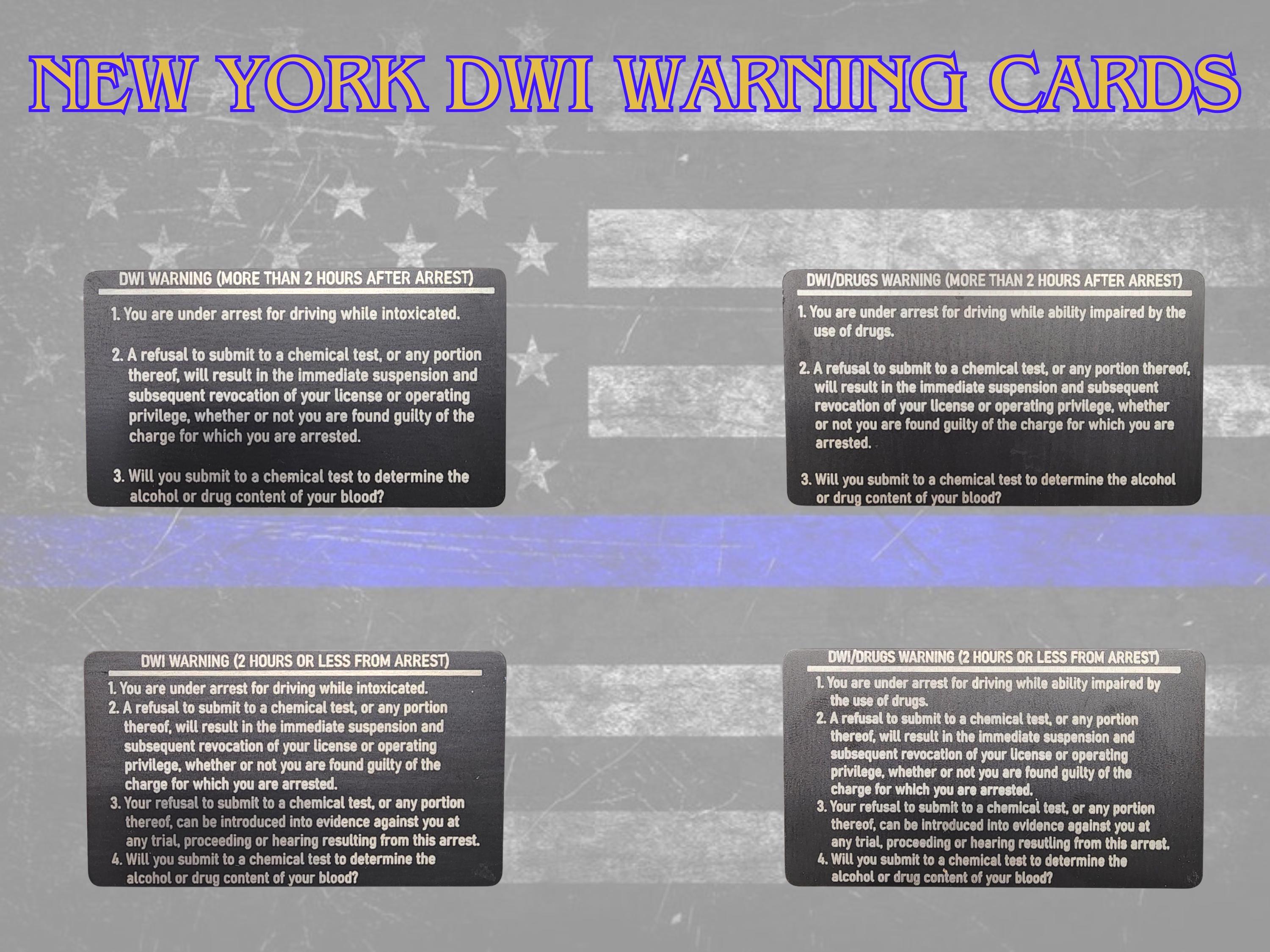 New York DWI Warning Metal Cards - New York, Law Enforcement Cards, Dwi ...