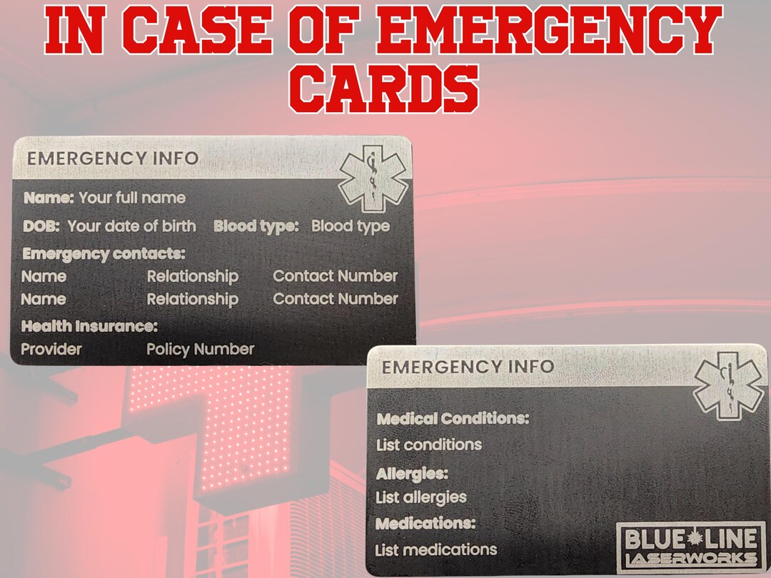 In Case of Emergency Card - Medical Card, Emergency Information, Metal ...