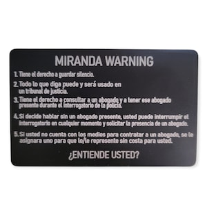 Spanish Miranda Warning Card - Law Enforcement, Metal, Miranda Card ...