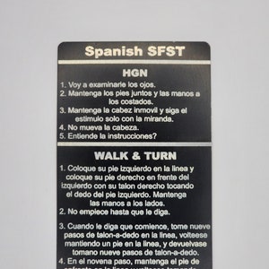 Spanish SFST/HGN Card - Field Sobriety, Law Enforcement, Cops, Police ...