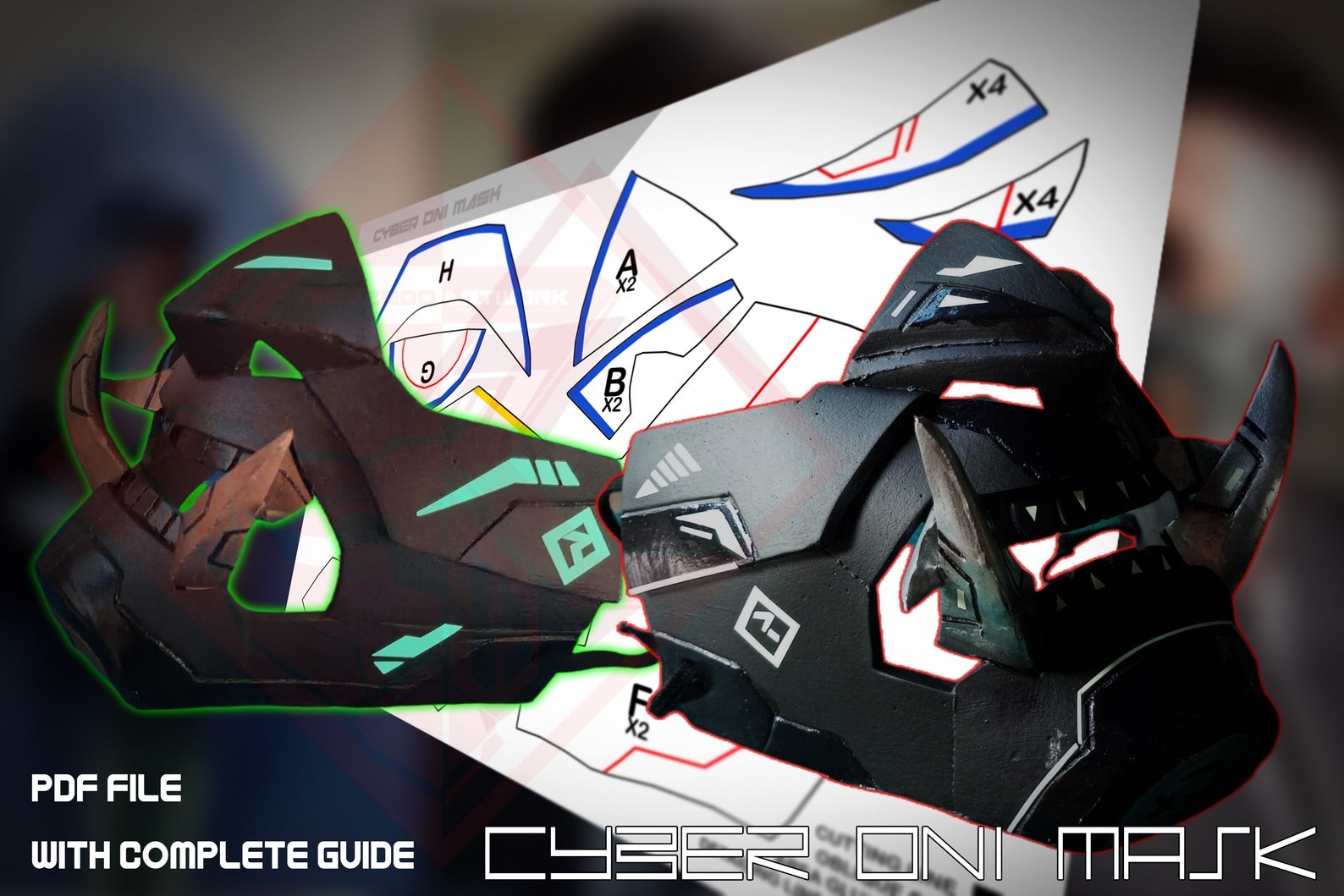Cyber Oni Mask Template: DIY Ninja Mask (PDF Pattern) - Etsy