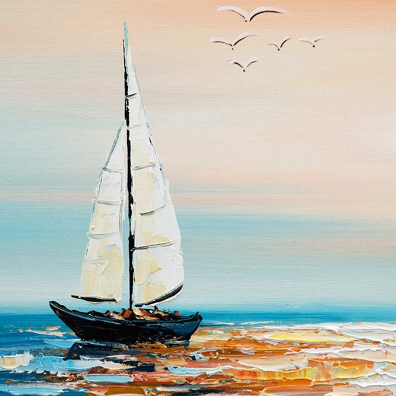 Original Colored Sailing Boat Painting on Canvas Colorful - Etsy