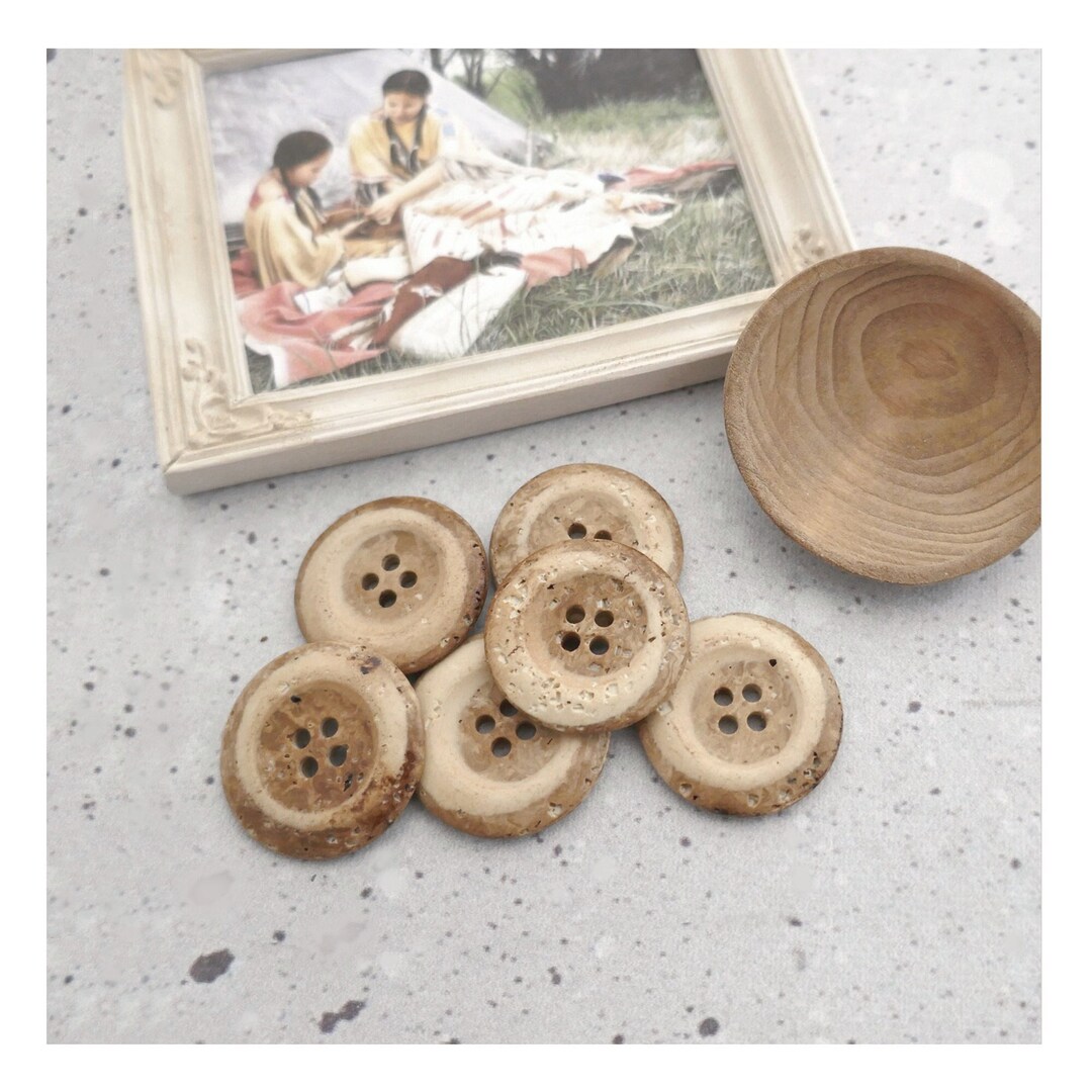 Aged Faux-stone Buttons, 25mm 1 in - Tonal Beige to Brown Worn Designer ...