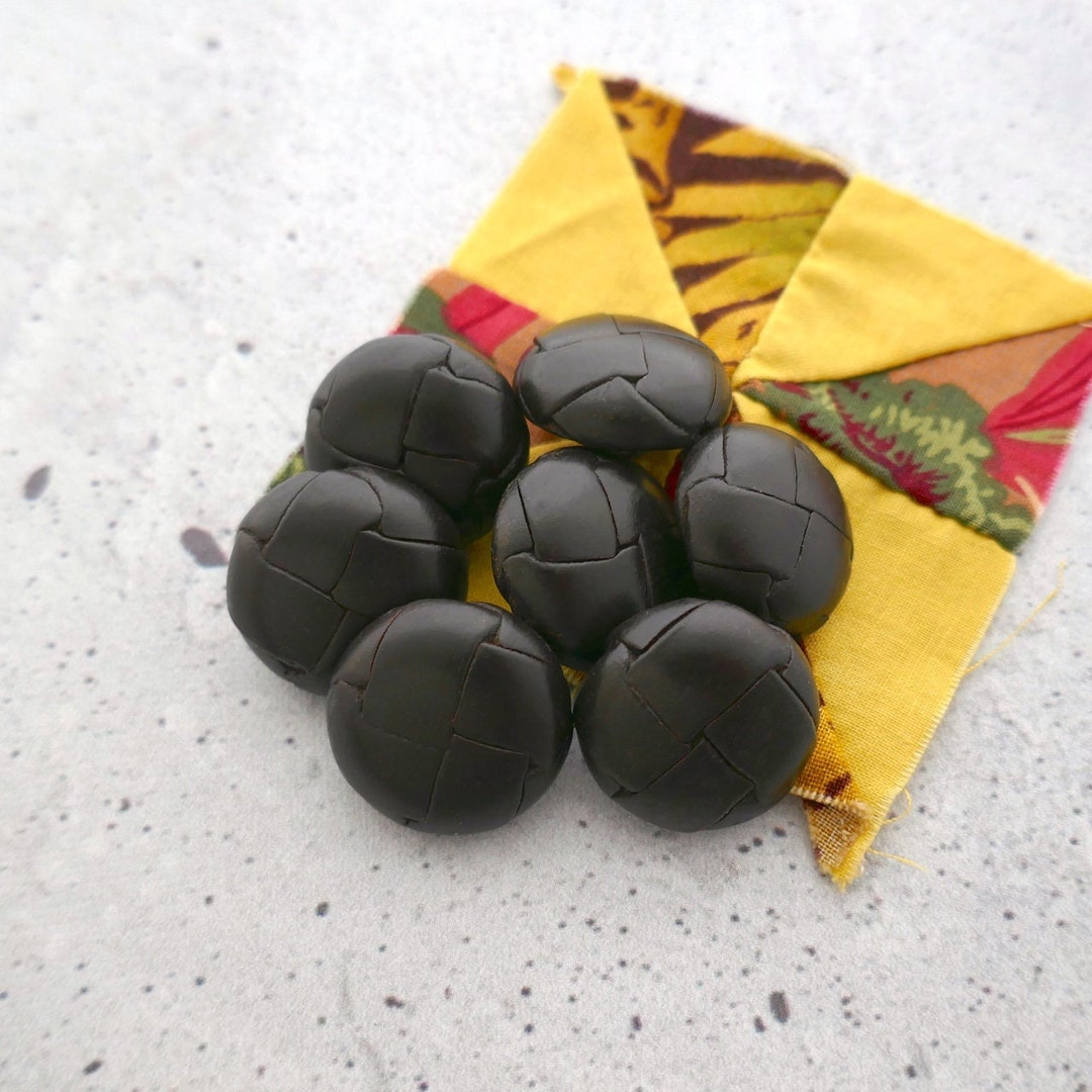 Dark Auburn Leather Buttons, ≈23mm .90 Inch - Woven Deep Brown Genuine ...