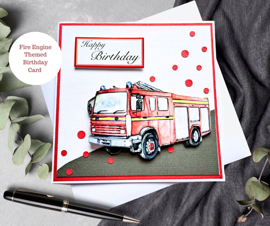 Handmade Fire Engine Themed Greetings Card | Firefighter Cards ...