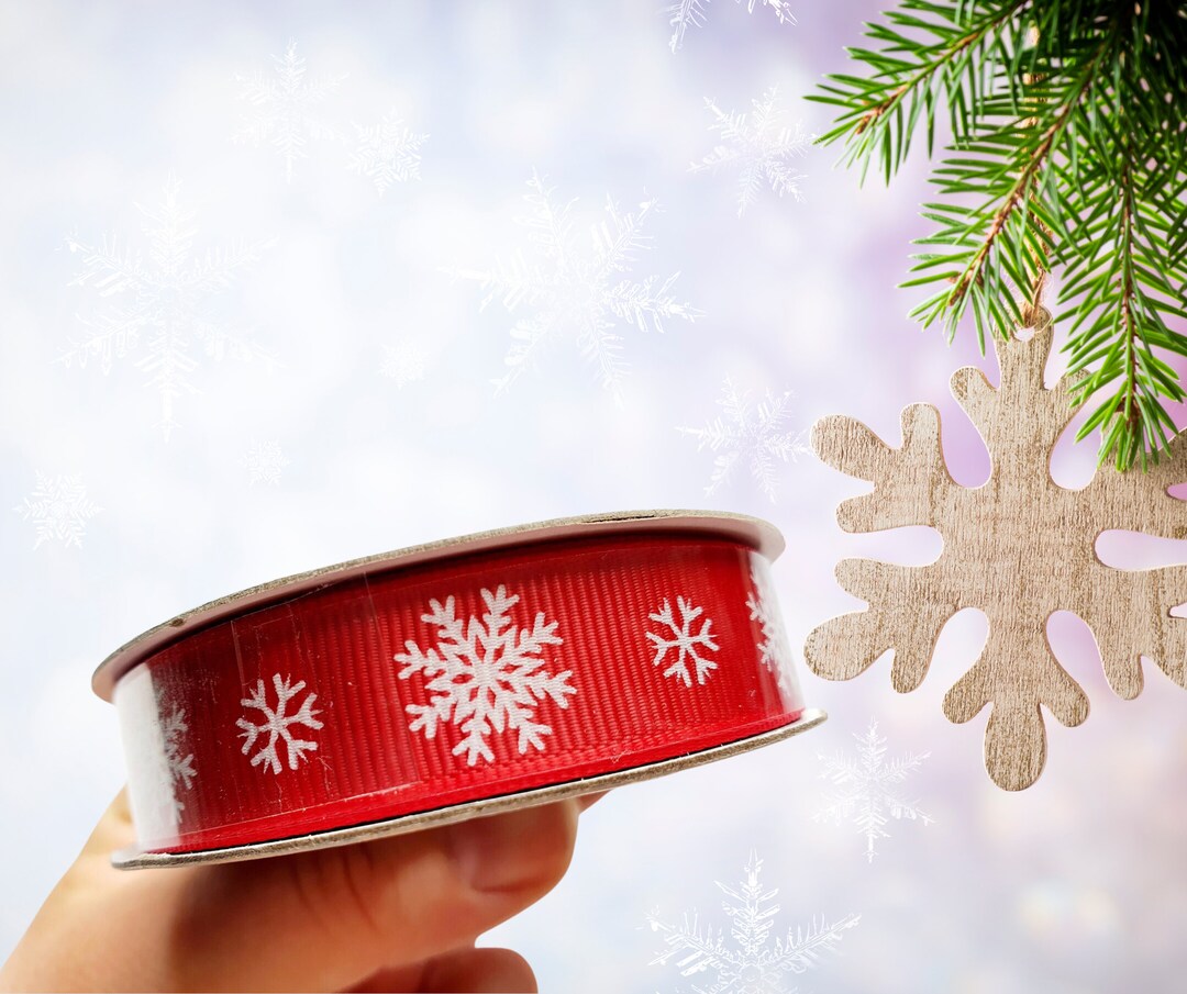 Snowflake Ribbon Festive Ribbon Christmas Ribbon Red - Etsy