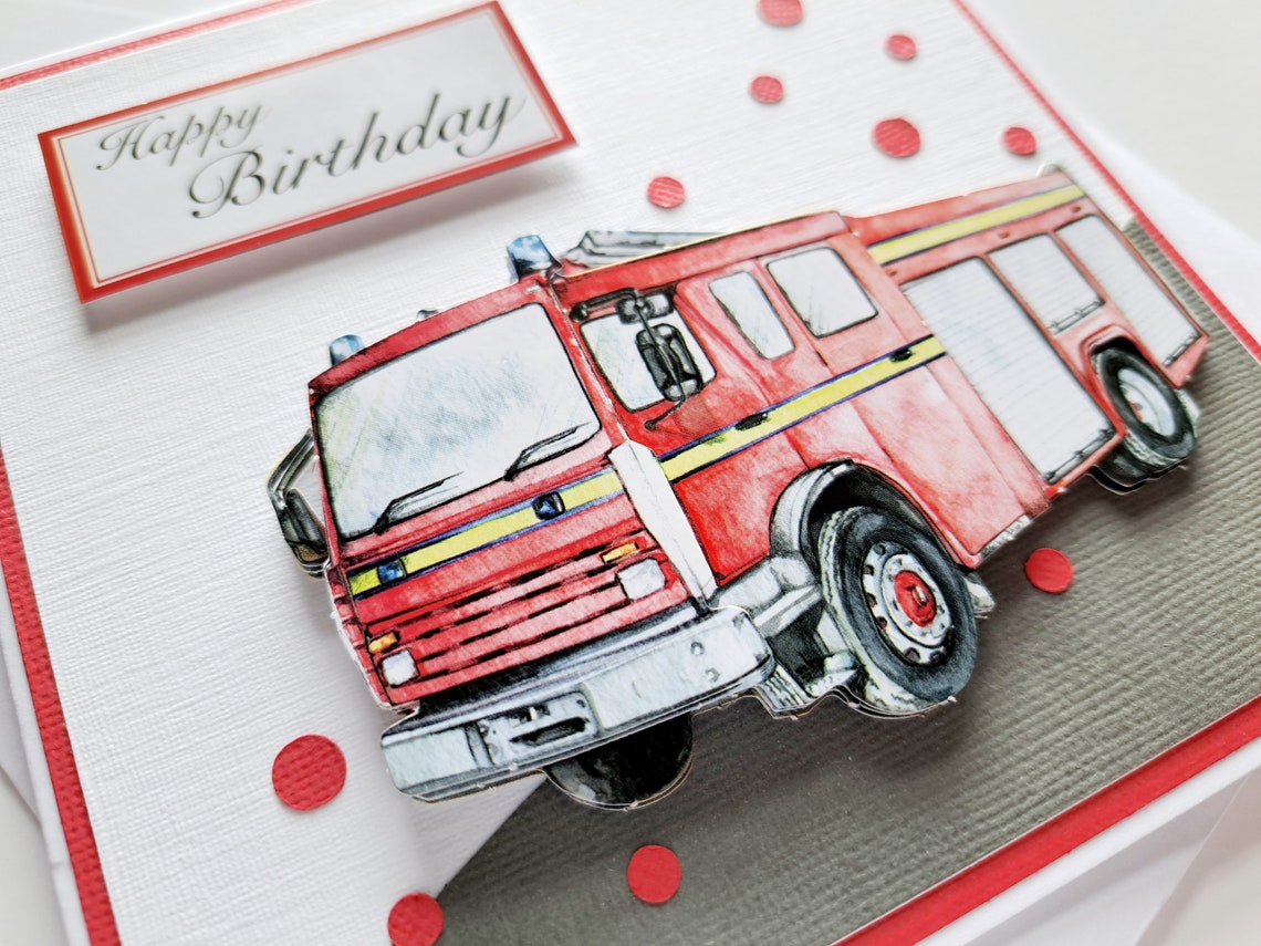 Handmade Fire Engine Themed Greetings Card | Firefighter Cards ...