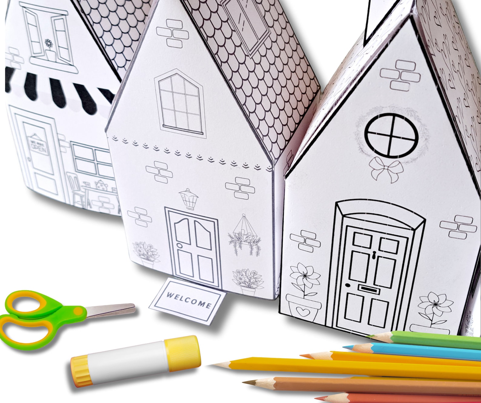 Printable 3D Houses to Colour | Colouring Activities for Children ...
