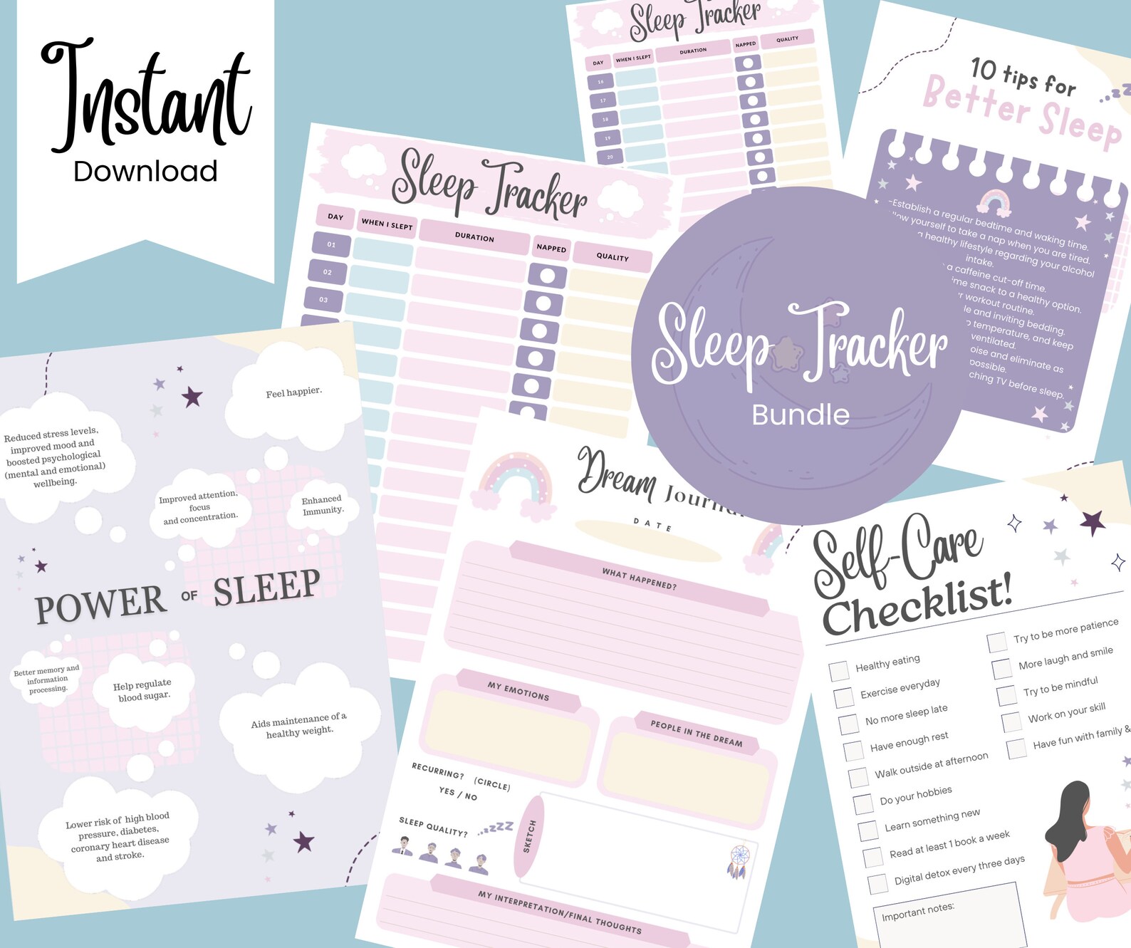 Sleep Hygiene Worksheets | Sleep Journal | Sleep Habits | Sleep Cycle ...