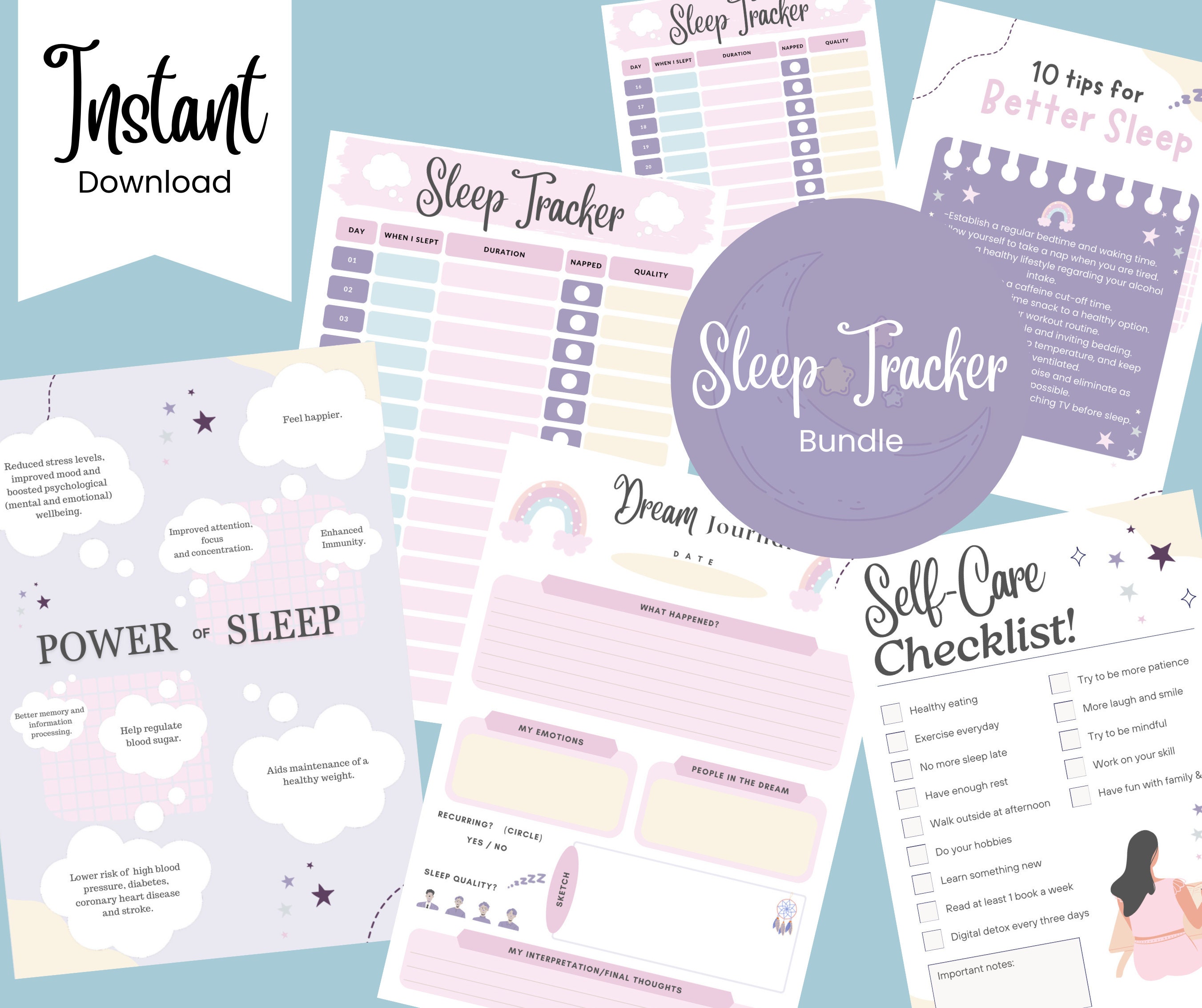 Sleep Hygiene Worksheets | Sleep Journal | Sleep Habits | Sleep Cycle ...
