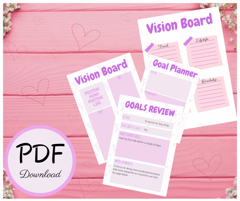 Vision Board Printables Digital Vision Board Download Goal | Etsy